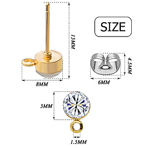 100pcs 5mm Rhinestone Earring Studs Hypoallergenic Earrings Posts with Loop and 100pcs Butterfly Earring Backs for DIY Earring Jewelry Making Supplies