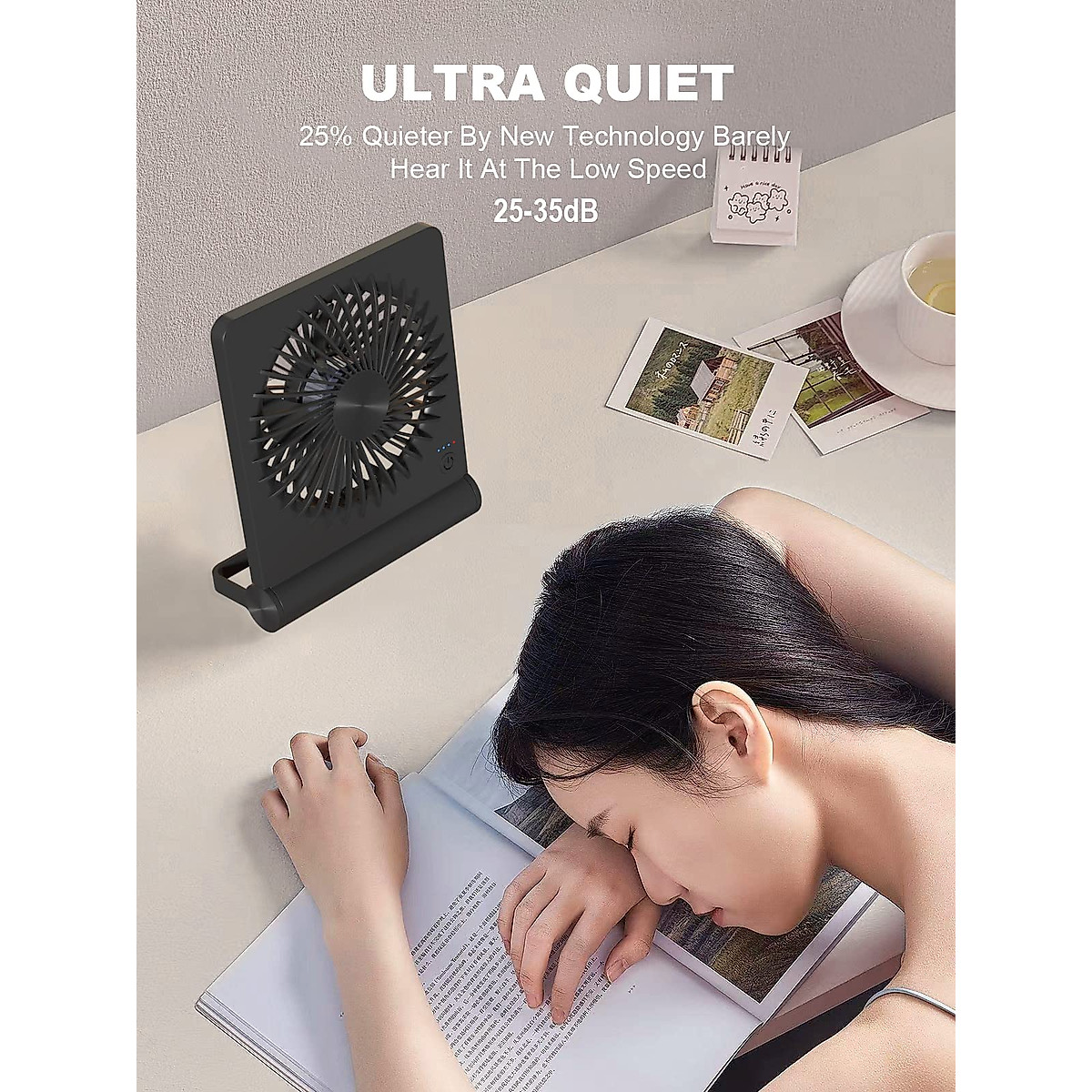 Tevelecin Small Desk Fan, 2000mAh Rechargeable USB Fan Battery Operated,Ultra Quiet, Strong Wind, 3 Speeds Travel Fan