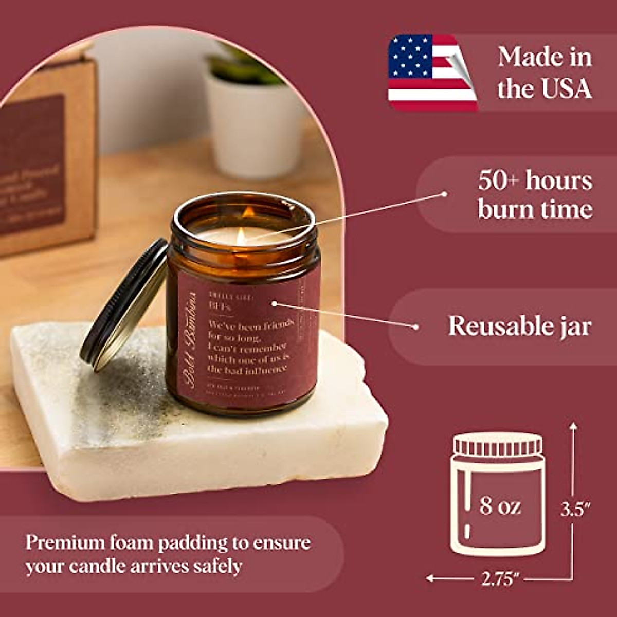 Funny Gift Candle for Women, Bestie, Coworker, Mom, Sister, Best Friend Candle, Friendship Candle, All Natural Soy Wax Candle, 8oz- Made in USA (Funny BFF Candle)