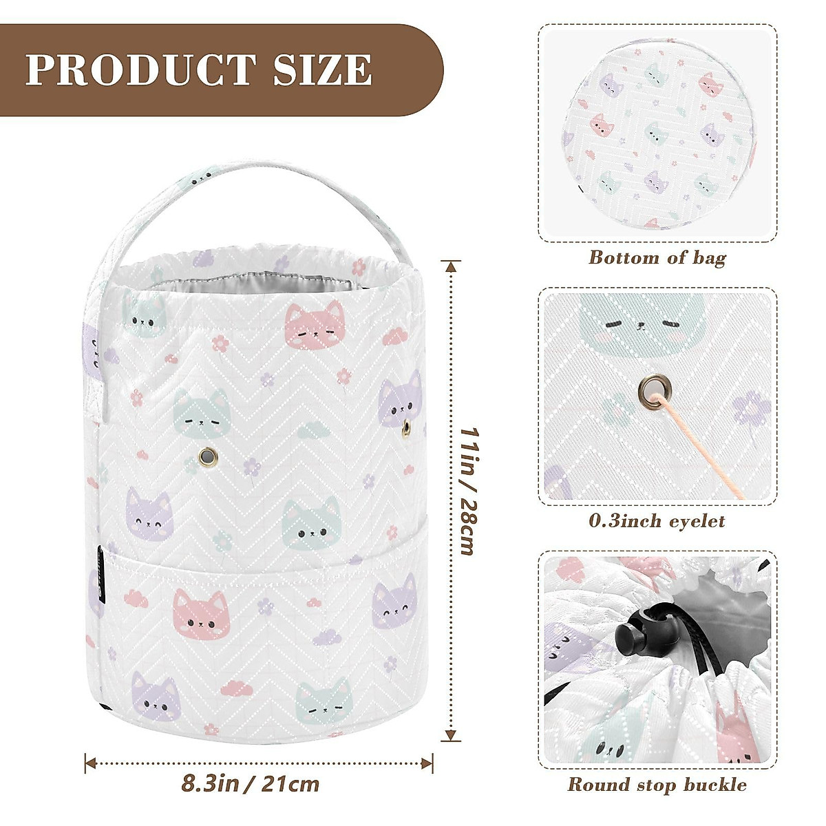 ElliTarr Crochet Bag Yarn Bag with Handle Portable Knitting Project Bag Travel Yarn Storage Organizer Holder Case Cute Cat White