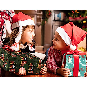 ZINTBIAL Funny Christmas Wrapping Paper for Kids Adults - Xmas Gift Wrap with Red/Black Plaid Snowman, Polar Bears, Cute Santa, and Christmas Train Designs - 20 x 29 Inches, 8 Folded Sheets -