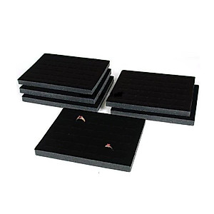 The Display Guys ~ 6pcs Deluxe Black Velvet Ring Foam 36 Slot Jewelry Travel Ring Insert Display Pad Holder