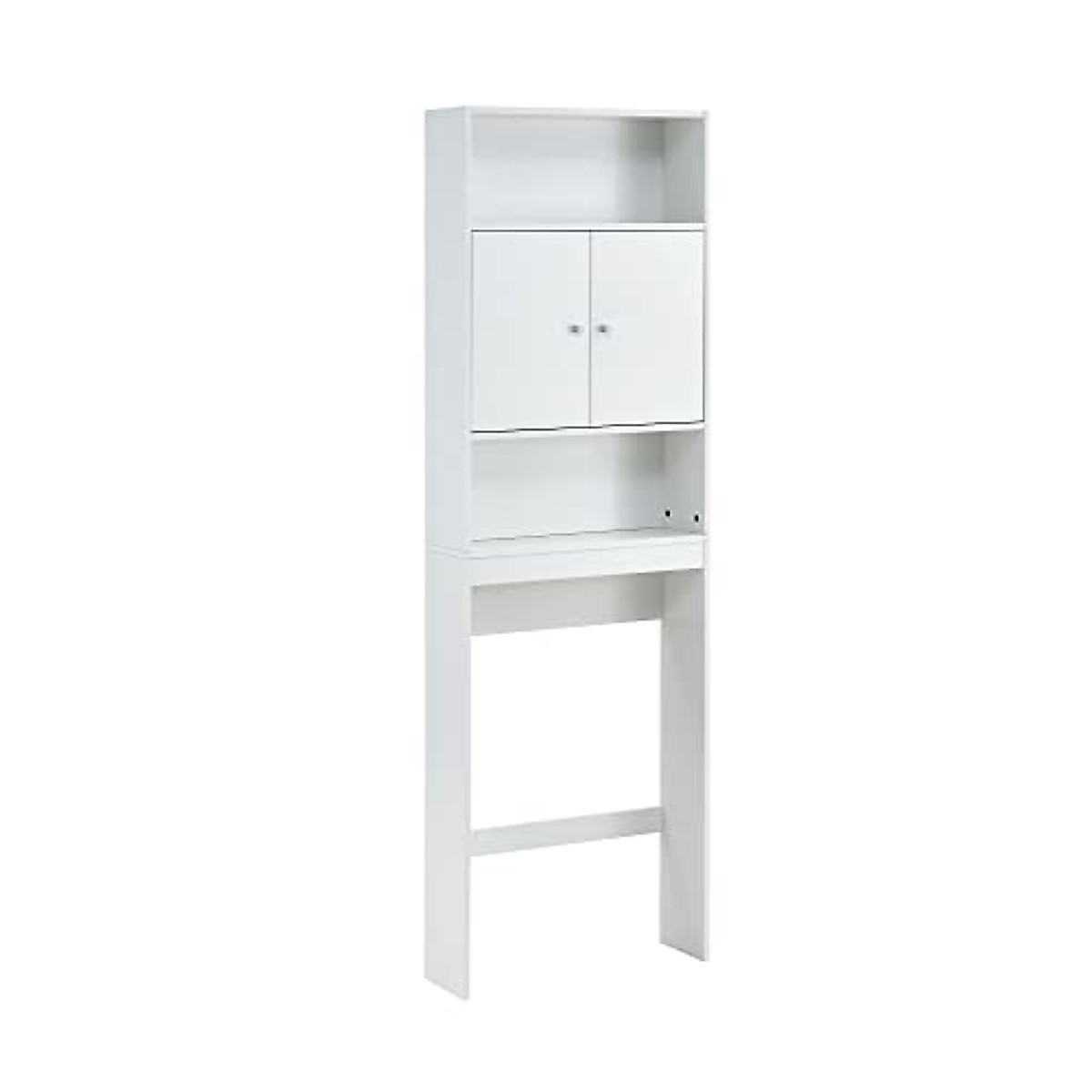 Fulocseny Over The Toilet Storage Cabinet,Over Toilet Bathroom Organizer with Sliding Door,Double Door Bathroom Organizer Toilet Cabinet,Freestanding Above Toilet Rack with Open Shelves (White)