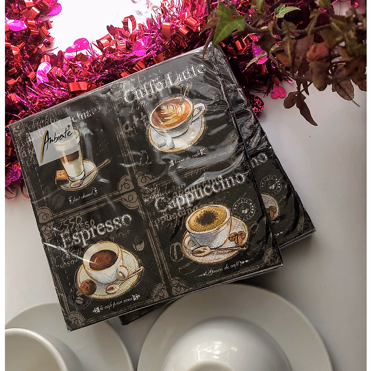 20-ct Coffee Napkins Black and White Napkins Decorative Paper Napkins for Decoupage Fall Paper Napkins Tea Party Napkins Valentine Napkins Disposable Birthday Napkins for Adults 6.5 x 6.5 x 1 inch