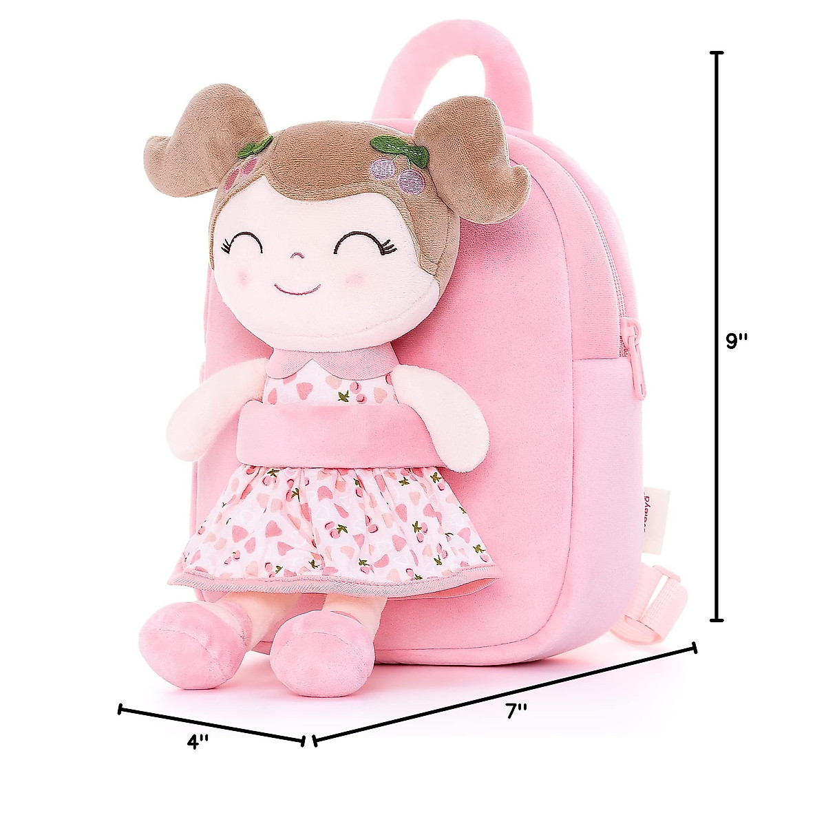 Gloveleya Kids Backpack Toddler Backpack Plush Backpack with Soft Doll Cherry Girl Pink 9 Inches New…
