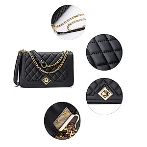 Women Black Quilted Purse Lattice Stylish Clutch Small Crossbody Shoulder Bag with Chain Strap