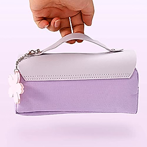 Pteanecay Girls Pencil Case Bag,Kids Makeup Purse Bag Portable Large Capacity with Double Zippers Multifunction Pen Bag(Purple)