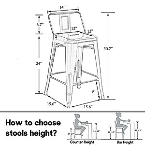 HAOBO Home Modern Industrial Metal Barstools Distressed Bar Stools Counter Height Stools [Set of 4] (24" Low Back Distressed Golden)