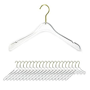 uyoyous Acrylic Clear Hangers 20 Pack Premium Quality Crystal Clear Hangers with Swivel Gold Hook Luxurious Shiny Clothes Hangers Standard Hangers (Clear)