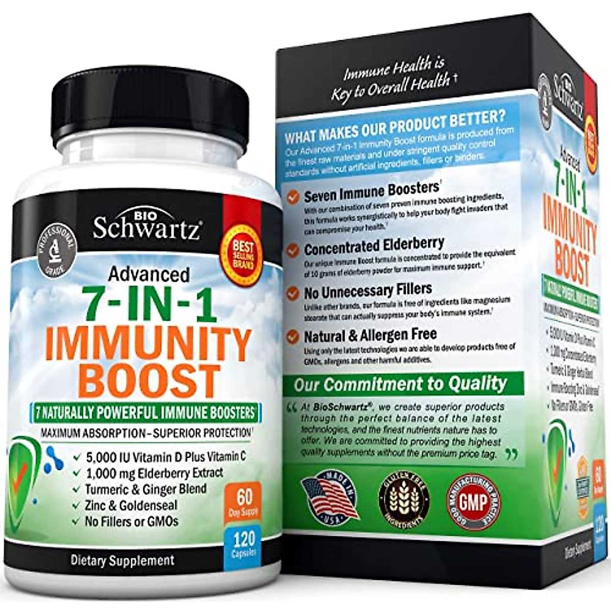 Immune Support Supplement with Zinc Vitamin C Vitamin D 5000 IU Elderberry Ginger D3 Goldenseal - Dr Approved Immunity Vitamins for Adults Women and Men - Natural Immune System Booster Defense -120ct