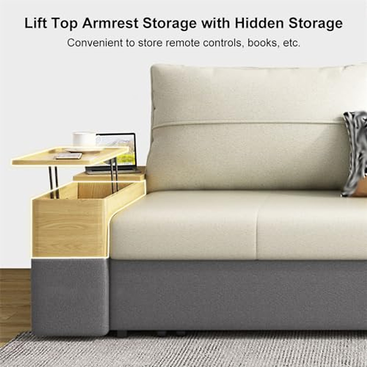 NAHDU 77" Sleeper Sofa with Lift Top End Table Convertible Sofa Bed with Storage