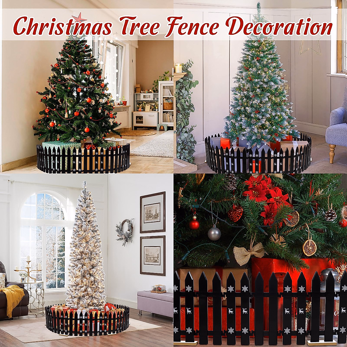 36PCS Christmas Tree Fence Black Decorations - Xmas Indoor Outdoor Gate for Pet Garden Plastic Picket Fences Party Decor (Assembly Needed)