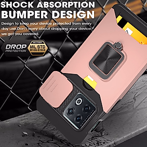 Lokyoo for OnePlus 10 Pro Case with Camera Cover & Kickstand, Slide Lens Cover + Built-in 360° Rotate Ring Stand, Armor Style, Impact-Resistant, Full Protect for OnePlus 10 Pro-Rose Gold