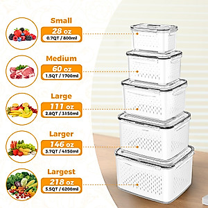 Loyala 3 PCS Fruit Containers for Fridge Food Storage Containers with Removable Colander Lids Airtight Fruit Storage Containers for Fridge Fruits Vegetables Strawberry Salad Meat（3pcs with handles）