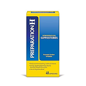 PREPARATION H Hemorrhoid Symptom Treatment Suppositories, Burning, Itching and Discomfort Relief (48 Count)