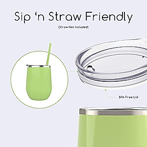 Maars Bev Stainless Steel Stemless Wine Glass Tumbler with Lid, Vacuum Insulated 12 oz Cup | Spill Proof, Travel Friendly, Fun Cocktail Drinkware - Matcha Green