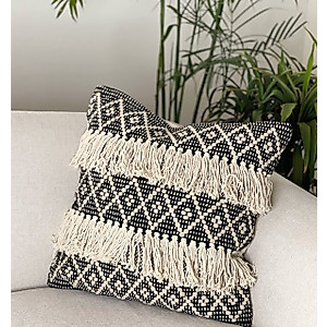 Chardin home Black & Ivory Boho Pillow Covers, Set of 2 Decorative Throw Pillow Covers 20x20 with Fringe Tassels | Farmhouse Pillow Cover with Woven Diamond Design