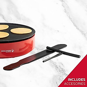 Holstein Housewares 12” Crepe Maker - Adjustable Temperature Control - Nonstick Griddle for Versatile Cooking of Crepes, Blintzes, Pancakes, Eggs, Bacon & More - Easy to Clean - Indicator Lights