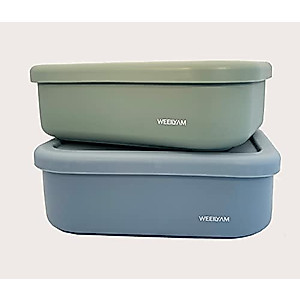 WEEILYAM, Light Blue 3-Compartment Silicone Bento Box Flexible Leakproof Design Container for Lunch and Meals on the Go