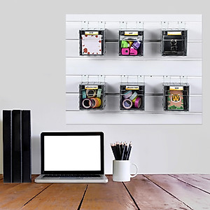 Huwena 6 Pack Slatwall Bins with Metal Utility Hooks Set Slat Wall Baskets Slatwall Tip Out Bin with Labels Wall Mount Slatwall Containers Hanging Storage Organizer for Garage Work Room Panel