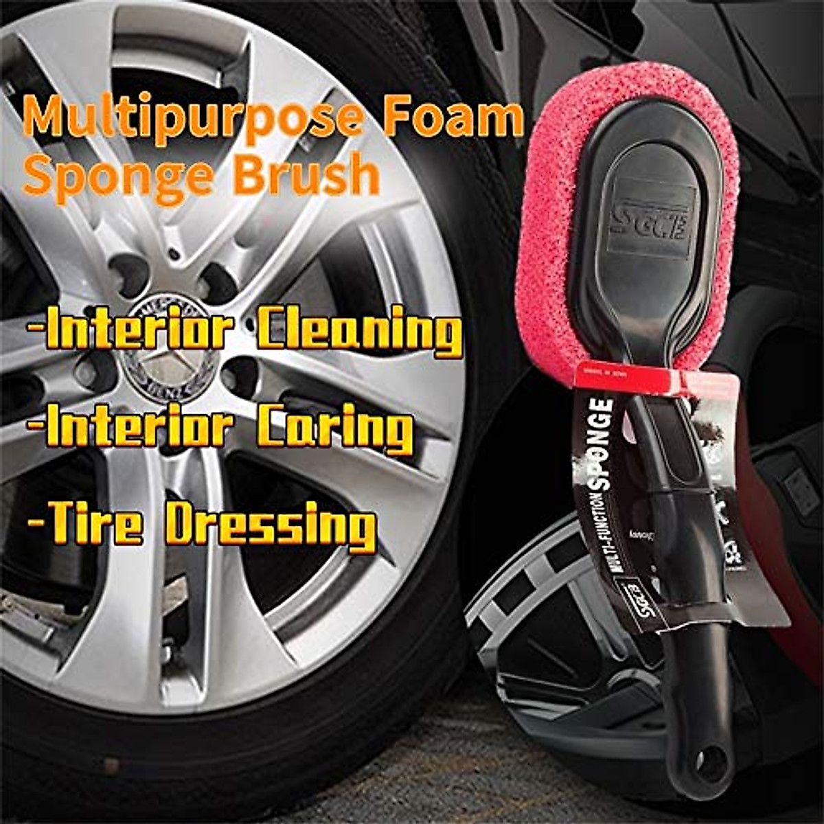 SGCB Pro Tire Shine Applicator Brush, Tire Dressing Applicator Sponge Brush Sandwich-Layer Compound Solution Saving Curved Handle Easy Grip Auto Detailing Brush Boat Wax Foam Applicator