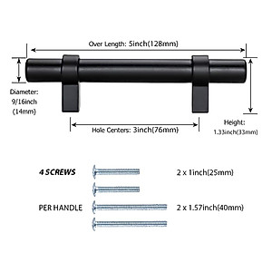 Peaha Kitchen Cabinet Handles Black Cabinet Pulls 5 Pack Matte Black Cabinet pulls 3 Inch Cabinet Hardware Kitchen Cabinet pulls for Cabinets Black Drawer Pulls