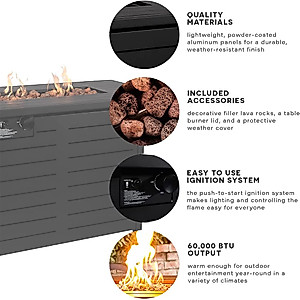 Lokingrise 42 Inch Outdoor Propane Fire Pit Table for Outside Patio Rectangular Gas Fire Pit Coffee Table with Firepit, 50,000 BTU, Waterproof Cover, Electronic Ignition, Lava Rock