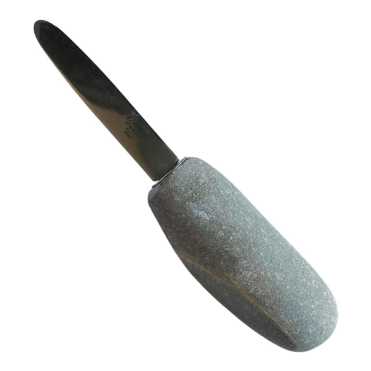Stone Oyster Knife - Premium Utensil for Shellfish Preparation and Serving - Natural Beach Stone Handle - Ergonomic Design - Stainless Steel Blade