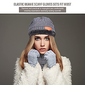 Winter Knit Beanie Hat Neck Warmer Touchscreen Gloves Set Fleece Knitted Caps Circle Loop Scarf Knitted Gloves for Men Women (Simple Colors, 15 Pieces)