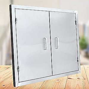 Outdoor Kitchen Door 28"x24" BBQ Double Doors Outdoor Oven Kitchen Stainless Steel Access Door