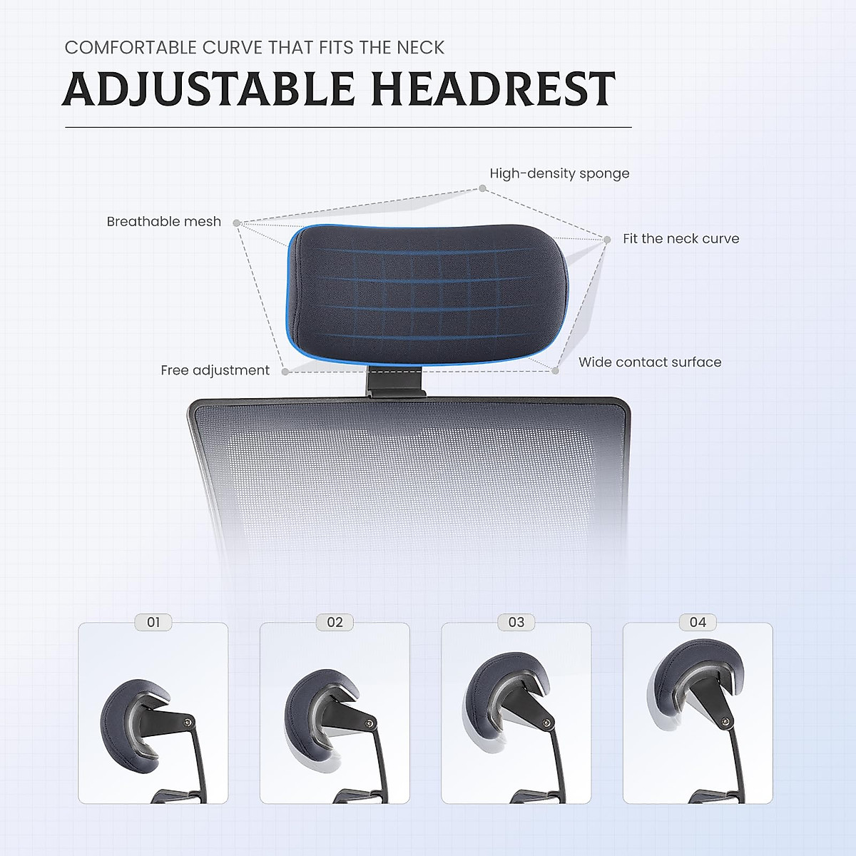 WITTLONG Big and Tall 500lbs High-Back Mesh Erogonomic Office Chair Computer Desk Chair Adjustable Headrest Height Adjustable Armrest and Lumbar Support-Grey