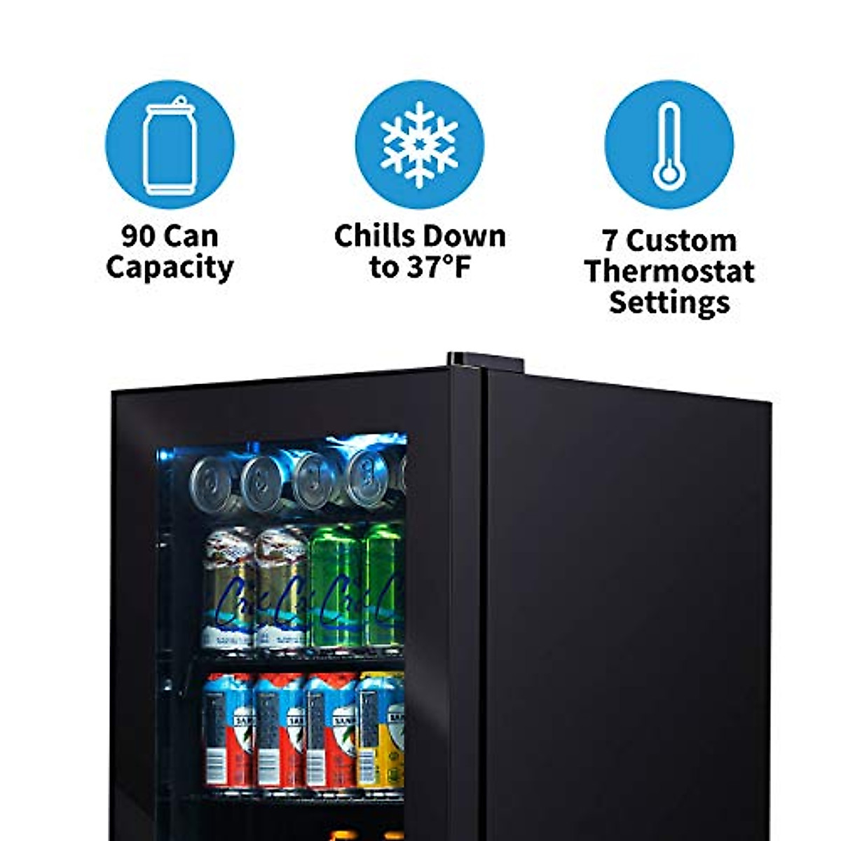 NewAir Beverage Refrigerator Cooler with 90 Can Capacity - Mini Bar Beer Fridge with Right Hinge Glass Door - Cools to 34F - AB-850B - Black