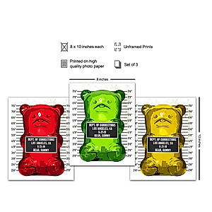 Gummy Bear Mugshot Modern Pop Art, Wall Art Set - Original 8x10 Poster Prints - Cool Unique Gift - Unframed Photo Pictures