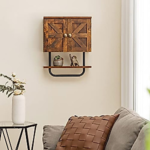 Tangkula Wall Mounted Bathroom Cabinet, 2 Doors Wooden Space Saving Medicine Cabinet with Open Shelf and Towel Bar, Multifunctional Over The Toilet Storage Organizer Kitchen Cupboard (Rustic Brown)