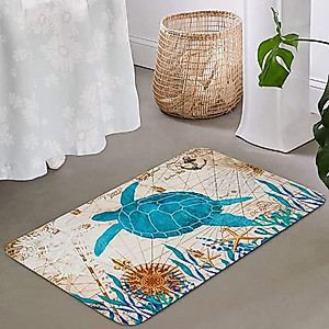 Sea Turtles Door Mat Non Slip Rubber Backing, Indoor Outdoor Entrance Mats, Blue Turtle Mat Front Doormat Rug, Home Bathroom Bedroom Mat Kitchen Floor Door Mat Outdoor Rug Large, 18 x 30 Inches