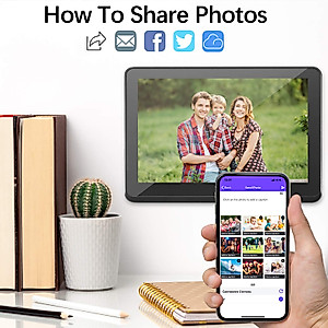 Digital Photo Frame WiFi Digital Picture Frame kimire 1920x1080 Touch Screen, Support Thumb USB Drive and SD Slot, Music Player, Alarm Clock, Share Photo and Video via APP, Cloud, Email(10inch Black)