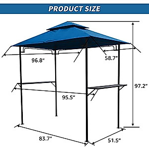 Verano Garden Grill Gazebo 8'L X 5'W with Double Tiered Outdoor BBQ Soft Top Canopy, Outdoor Grill Shelter with Side Metal Shelves for Patio and Outdoor Backyard ,Blue
