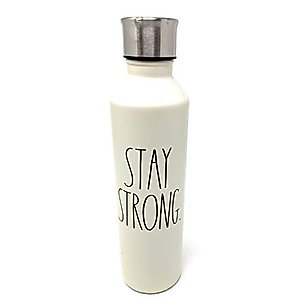 Rae Dunn White Insulated Stainless Steel Water Bottle Inscribed Stay Strong in LL Black