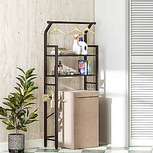 YATINEY Over The Toilet Storage, 2-Tier Bathroom Organizer Shelves with Hooks, Multifunctional Vertical The Toilet Shelf Storage Rack for Bathroom, Black TR01BB