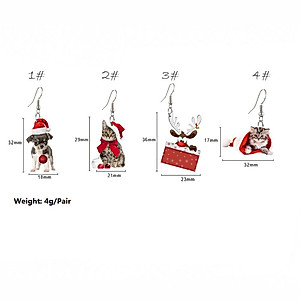 Cute Acrylic Christmas Animal Red Hat Dangle Earrings Cat Dog Reindeer Chihuahua Earrings Dangle For Women Charm Decoration Gifts-Cat A