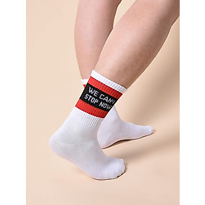 OYOANGLE Men's 5 Pairs Men Letter Graphic Crew Socks Casual Sports Socks Multicolor one-size