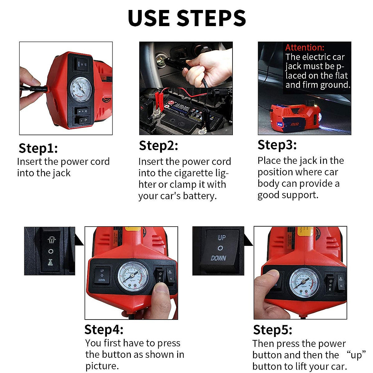 Trihelper Car Jack Hydraulic Jack – 5 Ton Electric Car Jack Stand Three in One Car Jack Kit for Sedans SUV Car Lift Floor Jack for Tire Change and Road Emergencies with Integrated Tire Pump (Orange)