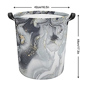 Laundry Hamper Basket Grey Marble Laundry Bag Stylish Collapsible Oxford Cloth Home Storage Bin with Handles