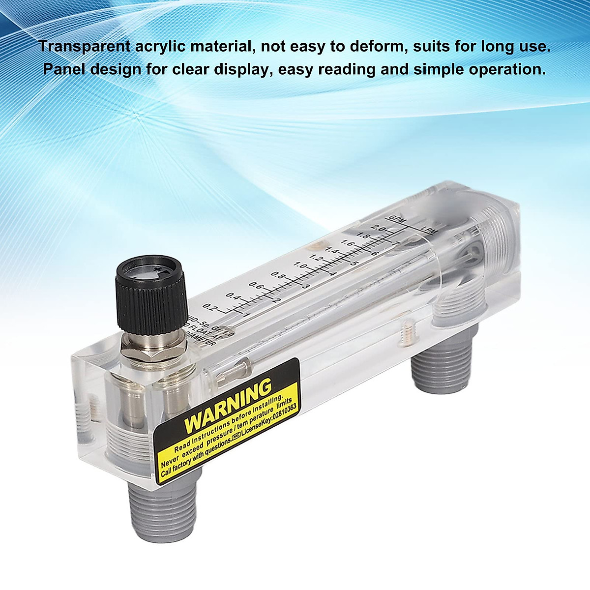Liquid Meter 0.2‑2GPM Plastic Transparent Acrylic Panel Type Liquid Flowmeter Measurement