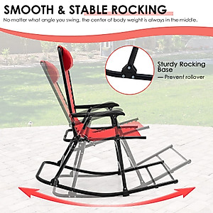 Goplus Folding Rocking Chair, Zero Gravity Rocking Camping Chair with Pillow & Armrests, Folding Lounge Rocker for Outdoor Beach Poolside Yard Garden Indoor (Set of 2, Red)