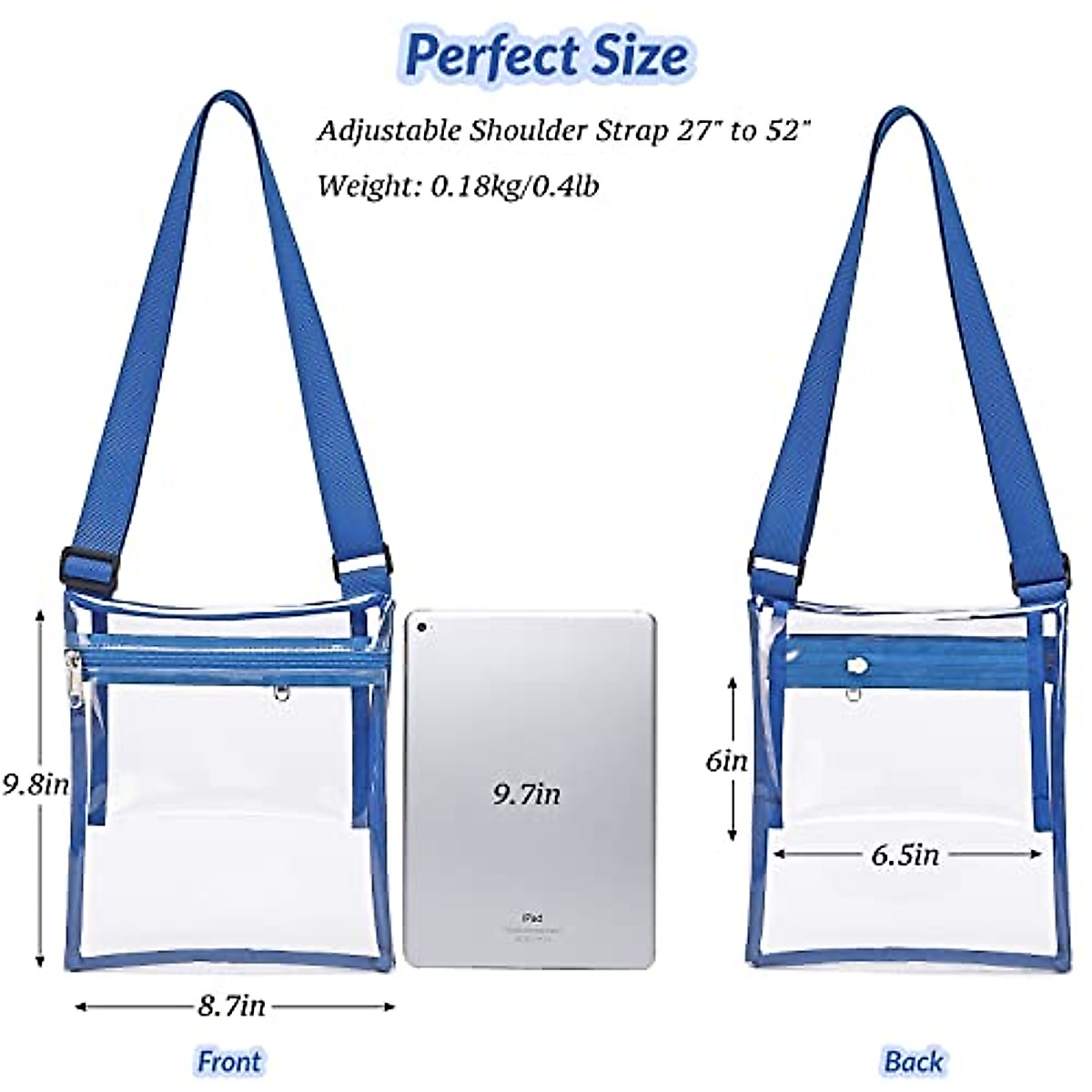 Ryushoyo Clear Crossbody Purse Bag, Stadium Approved Clear Bag with Inner Pocket for Concerts, Festivals or Sporting Events Royal Blue