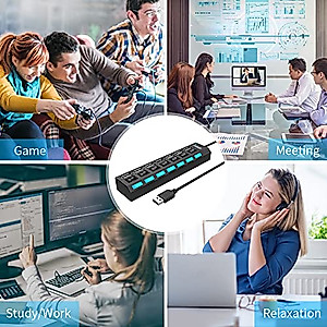 Multi Port USB Splitter, 7 in 1 USB Port 2.0 Hub with High Speed Individual ON/Off Switches and LEDs USB Port Expander (7-Port USB)