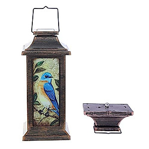 Topadorn Hanging Solar Lantern Waterproof Portable Lamp Outdoor Garden Decorative LED Light, Blue Bird, 10"H