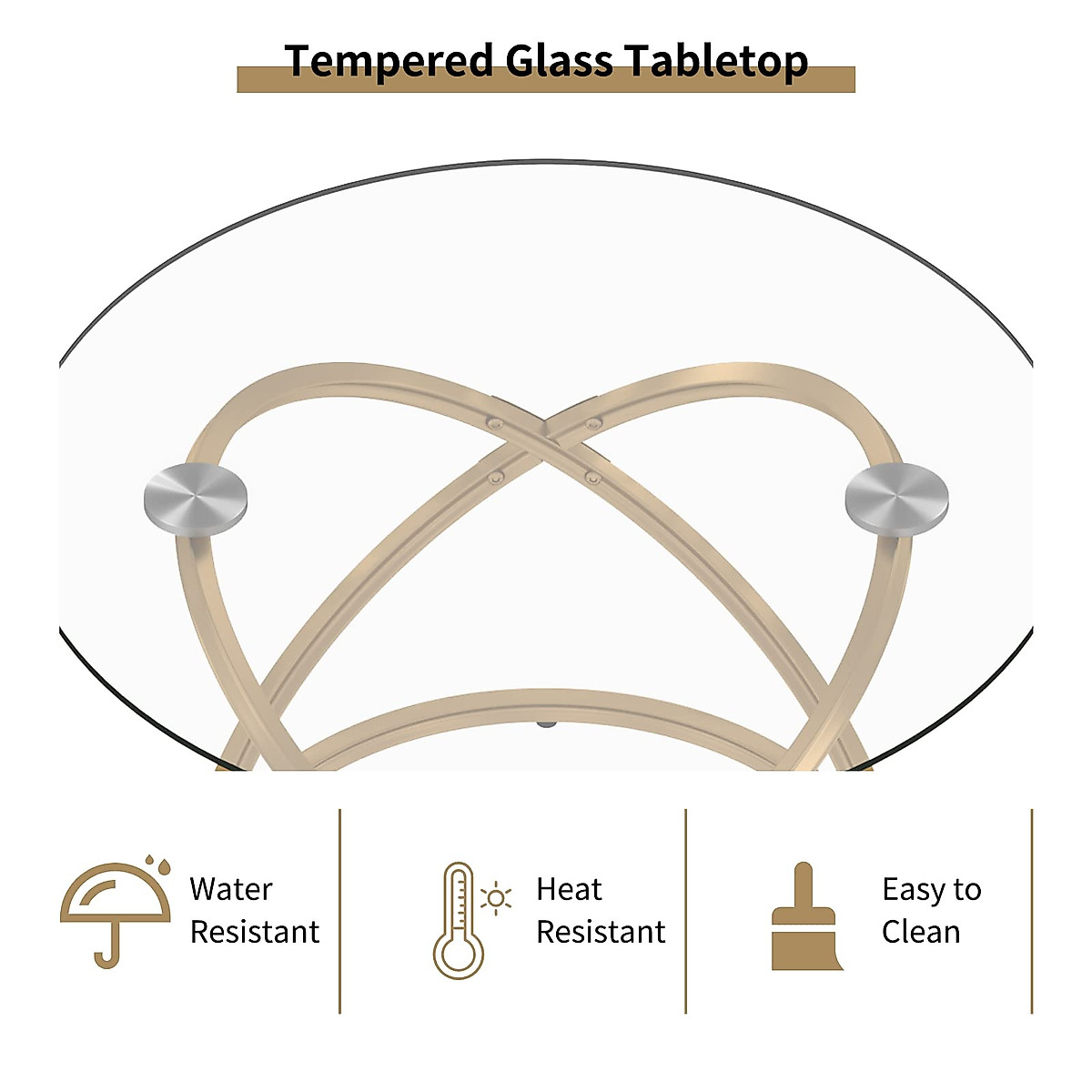 OIOG Gold End Table, Glass End Table for Living Room, Round Side Table with Storage, Modern Accent Table for Small Space, Nightstand for Bedroom