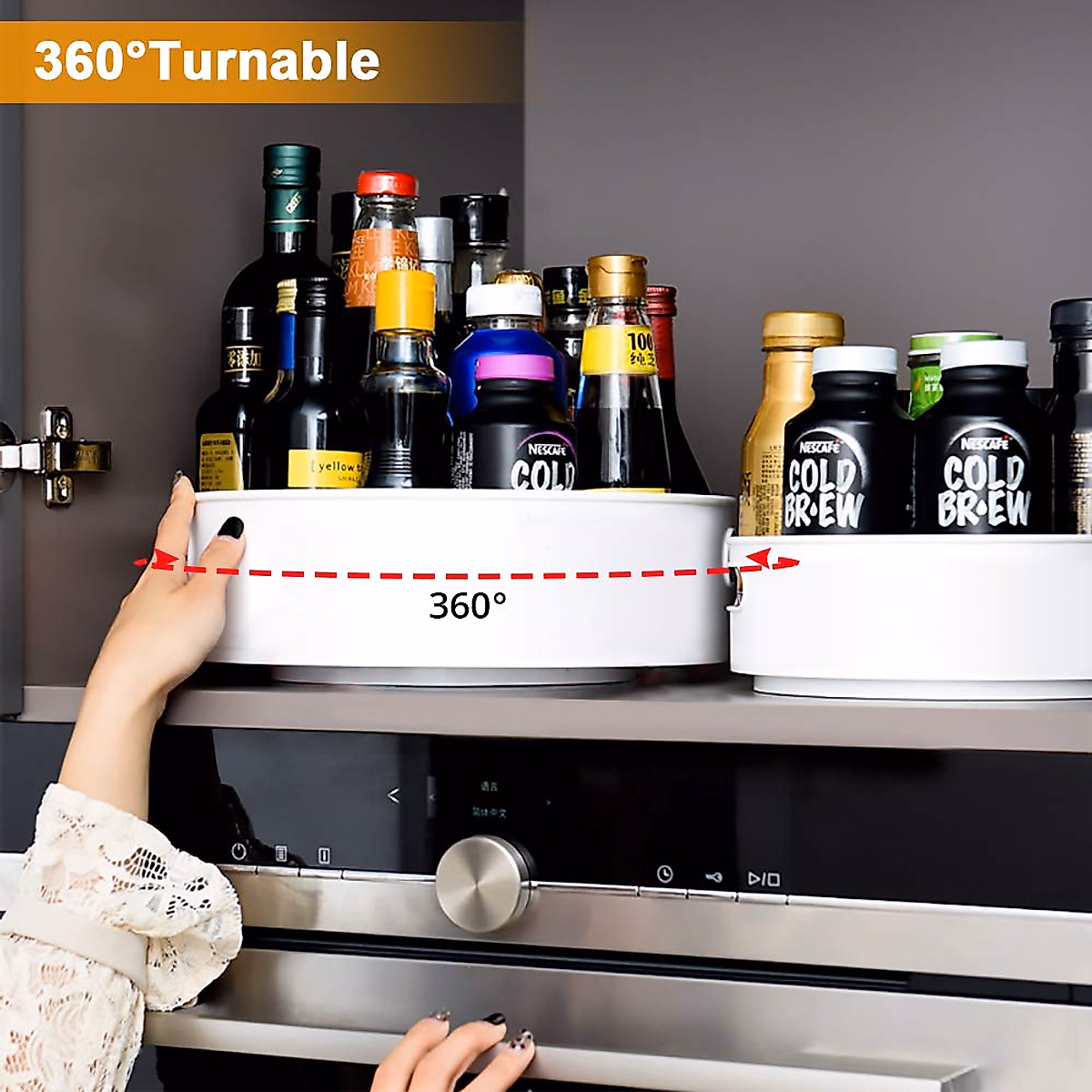 Semlos 2 Pack Lazy Susan Organizer - 9" & 12" Lazy Susan Turntable for Cabinet, Save Space, Non-Skid Lazy Susan Turntable, Plastic Lazy Susan for Kitchen, Cabinet, Pantry, Office, Bathroom